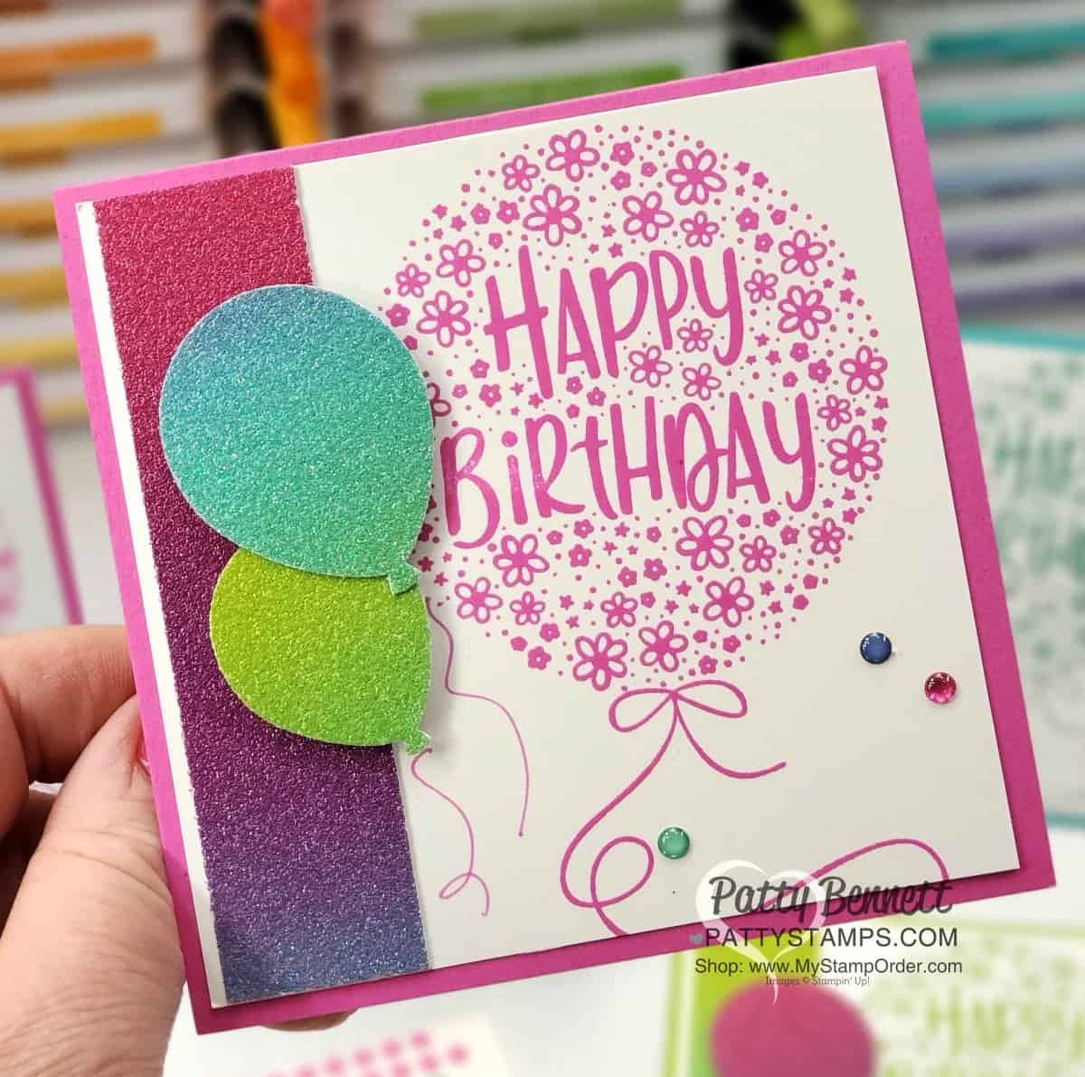 Rainbow Glimmer Paper Birthday Balloon Cards - Patty Stamps